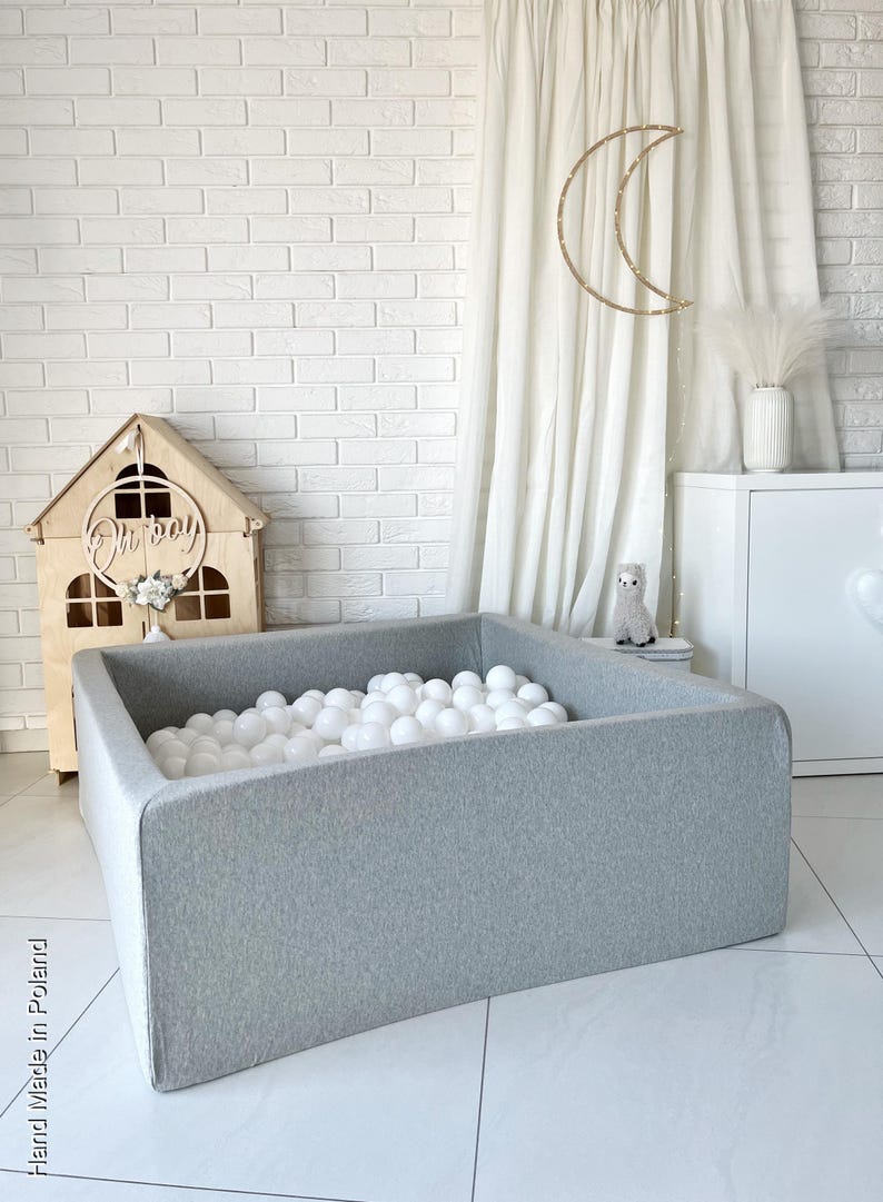 Mint Large Square Ball Pit + 400 Balls Included - Gray, Pit Ball Kids ...