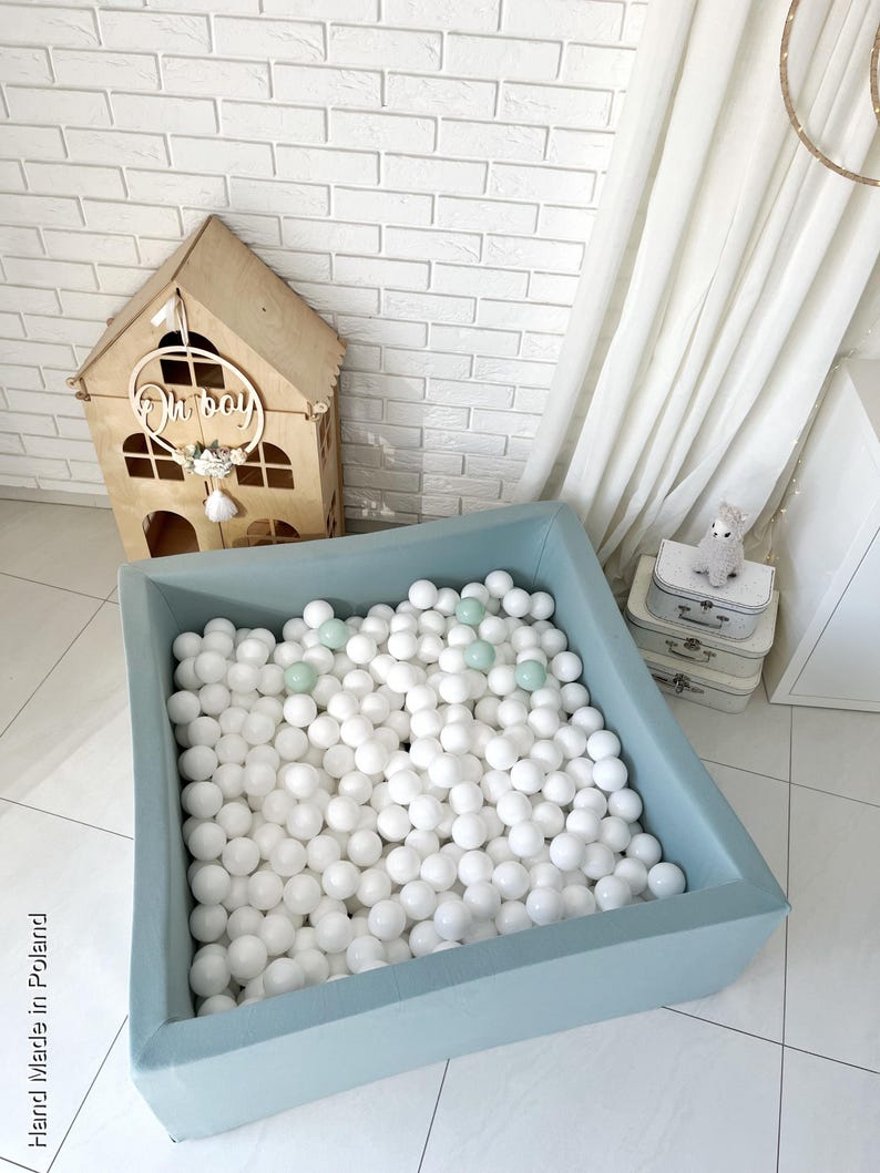 Mint Large Square Ball Pit + 400 Balls Included - Gray, Pit Ball Kids ...