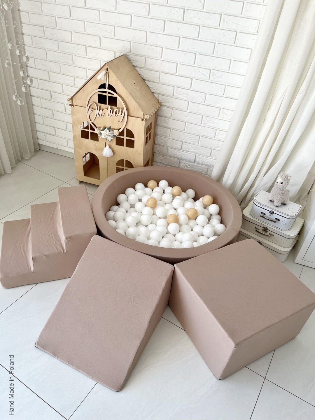 Beige Climbing Foam Play Set With Round Ball Pit + 200 Balls Own Color ...