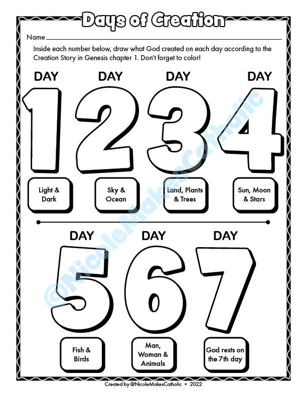 Printable Days of Creation Worksheet | Digital Download - Etsy