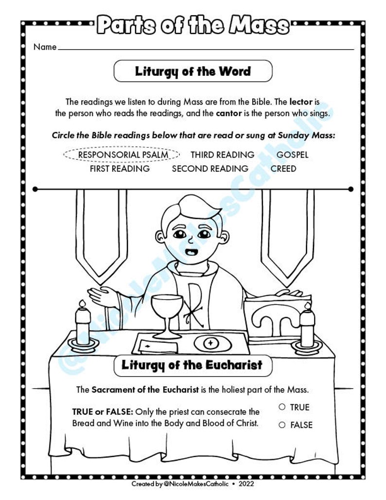 Printable Parts of the Mass Worksheet | Digital Download - Etsy
