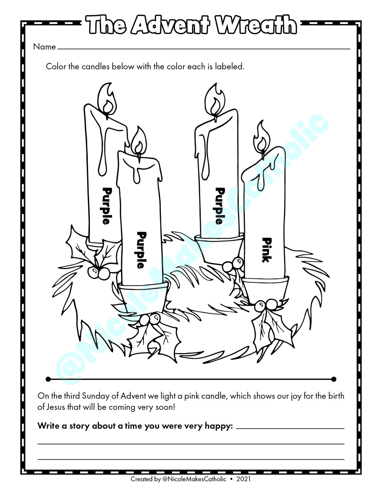 Printable Advent Wreath Worksheet | Digital Download - Etsy