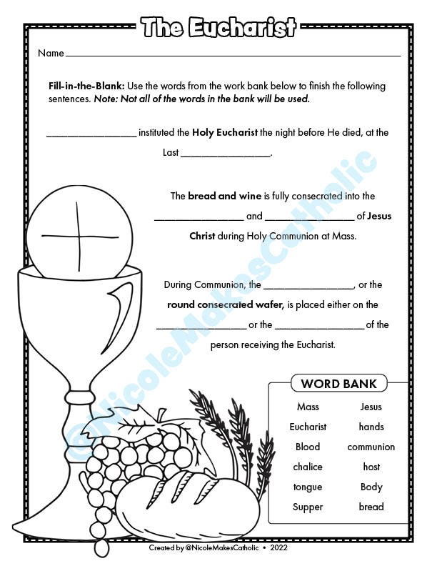 Printable Holy Eucharist Fill-in-the-blanks Worksheet | Digital ...