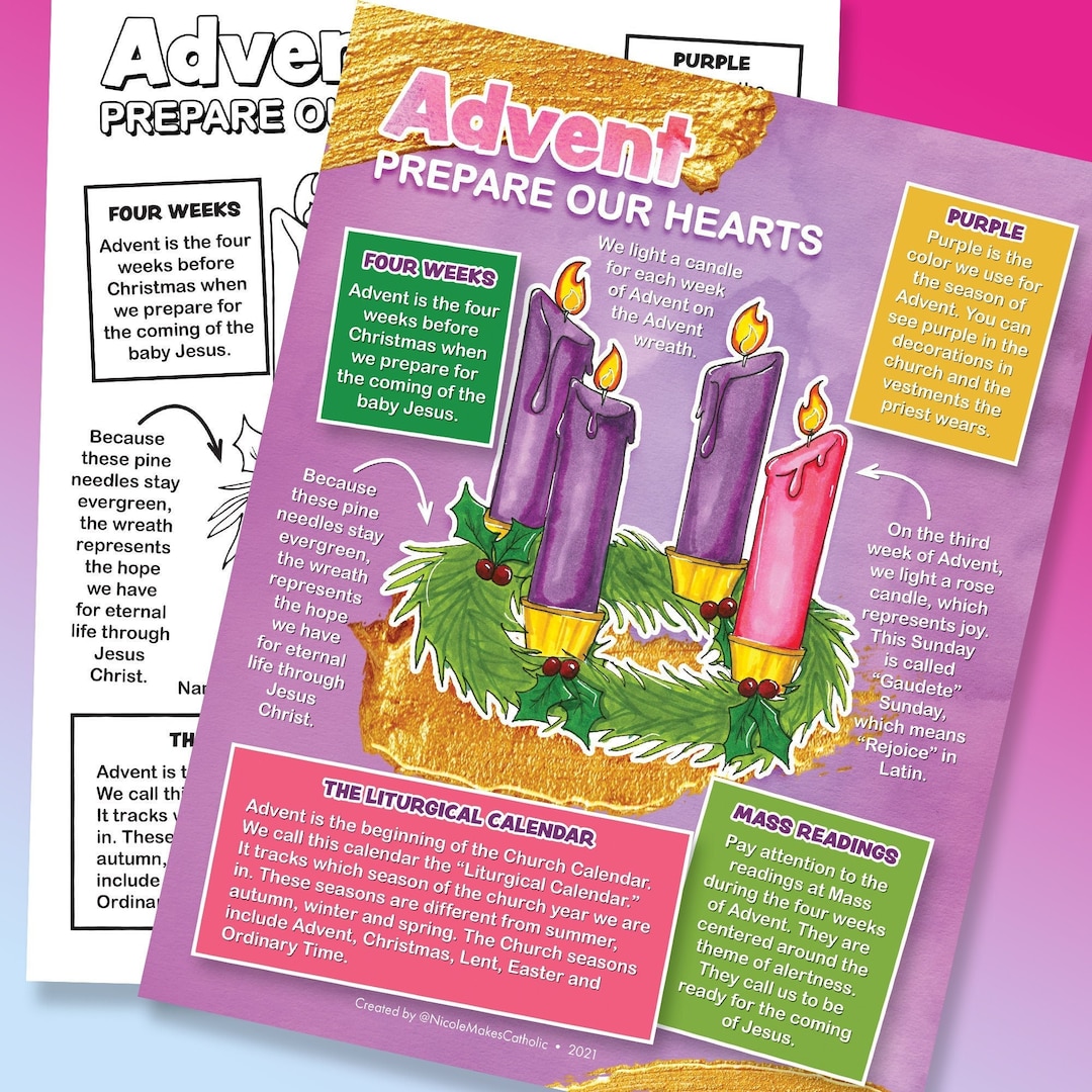 Printable Catholic Advent Full Color Fact Worksheet | Digital Download ...
