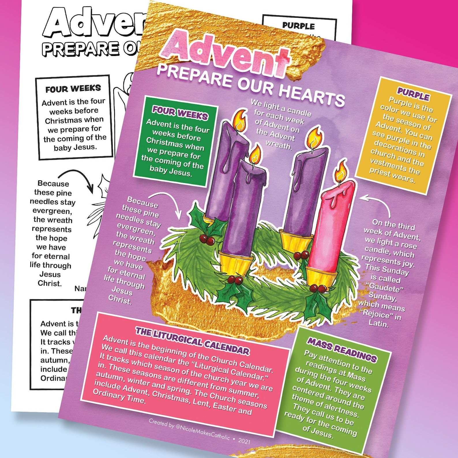 Printable Catholic Advent Full Color Fact Worksheet | Digital Download ...