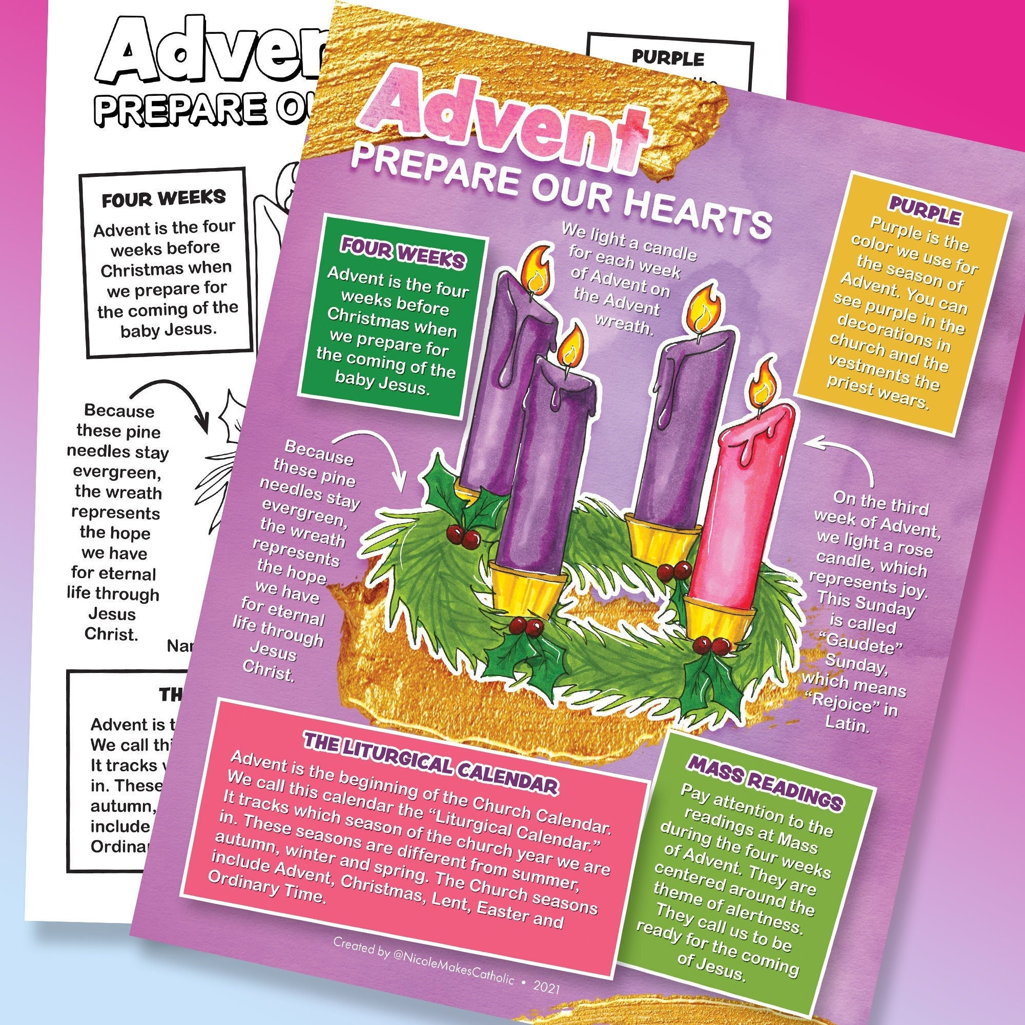 Printable Catholic Advent Full Color Fact Worksheet | Digital Download ...
