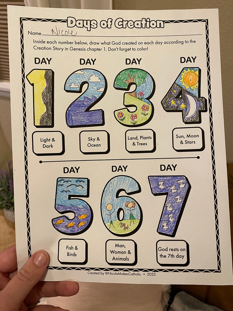 Printable Days of Creation Worksheet | Digital Download - Etsy