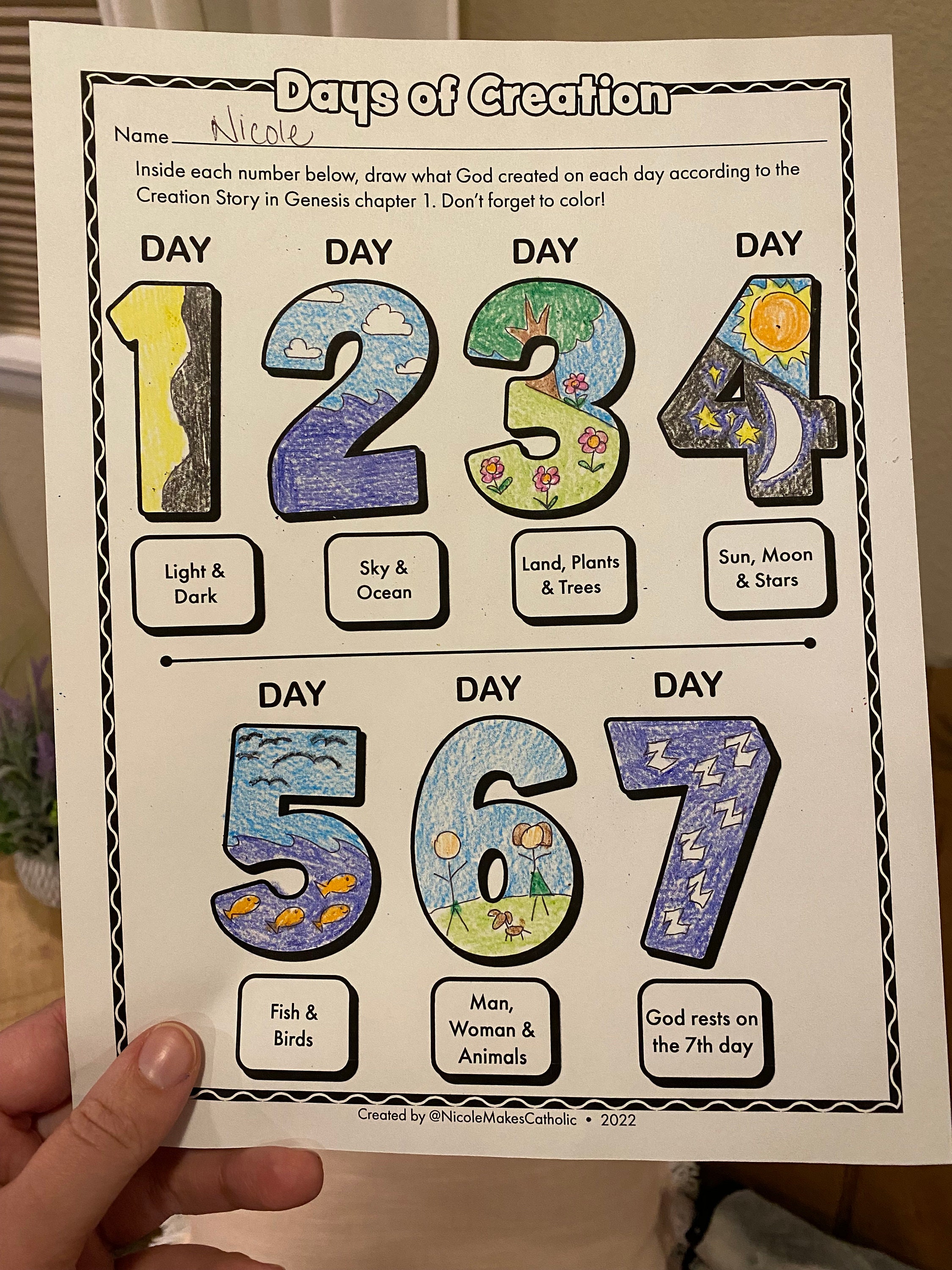 Printable Days of Creation Worksheet | Digital Download - Etsy