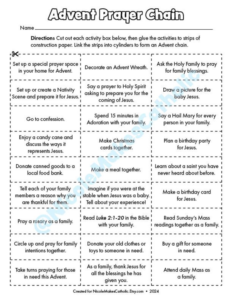 Printable Advent Family Activity Chain | Digital Download - Etsy