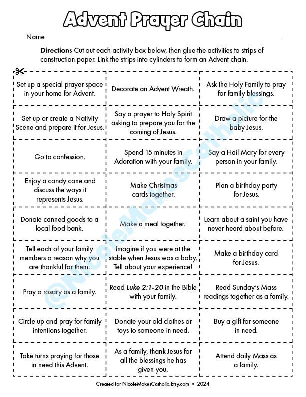 Printable Advent Family Activity Chain | Digital Download - Etsy