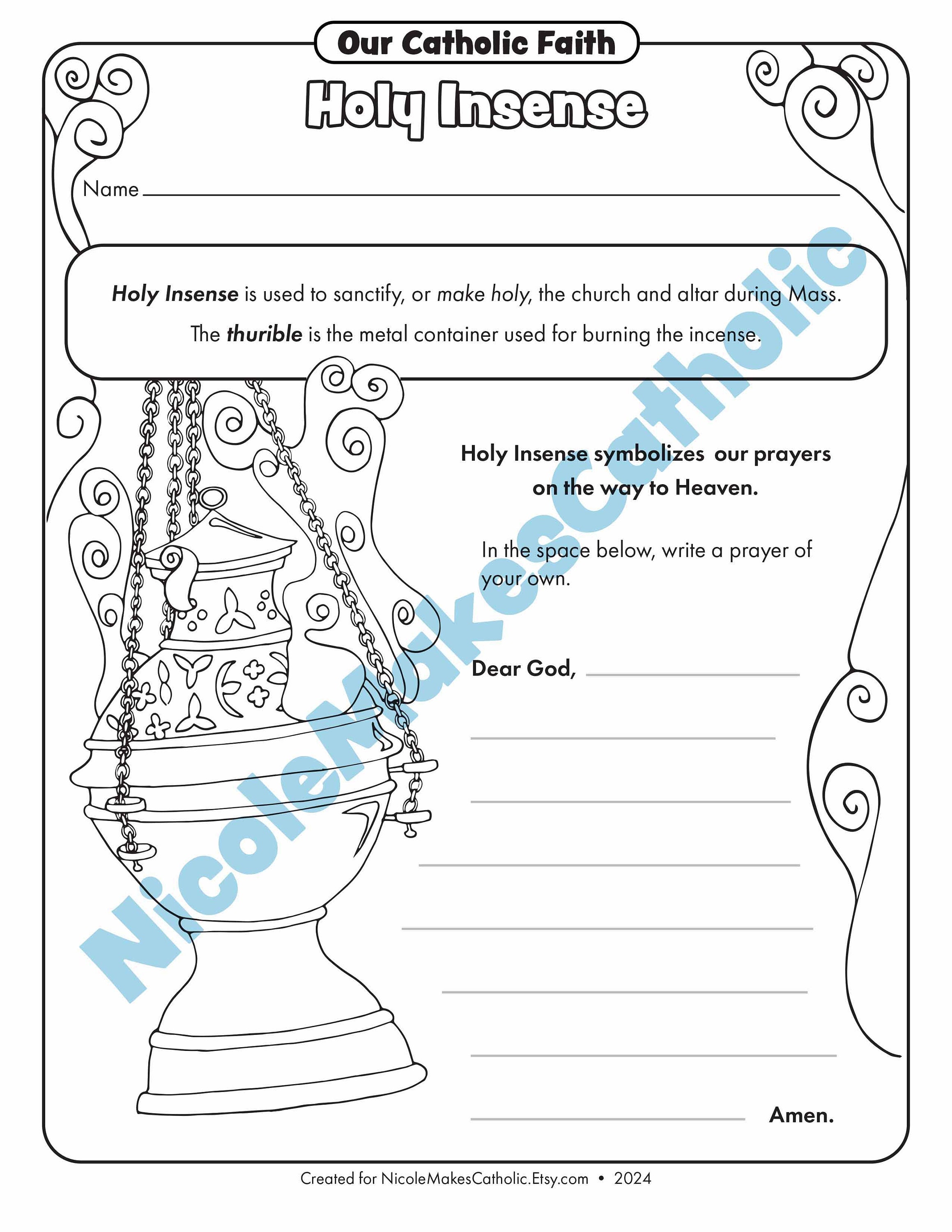 Printable Holy Incense Prayer Worksheet | Digital Download - Etsy