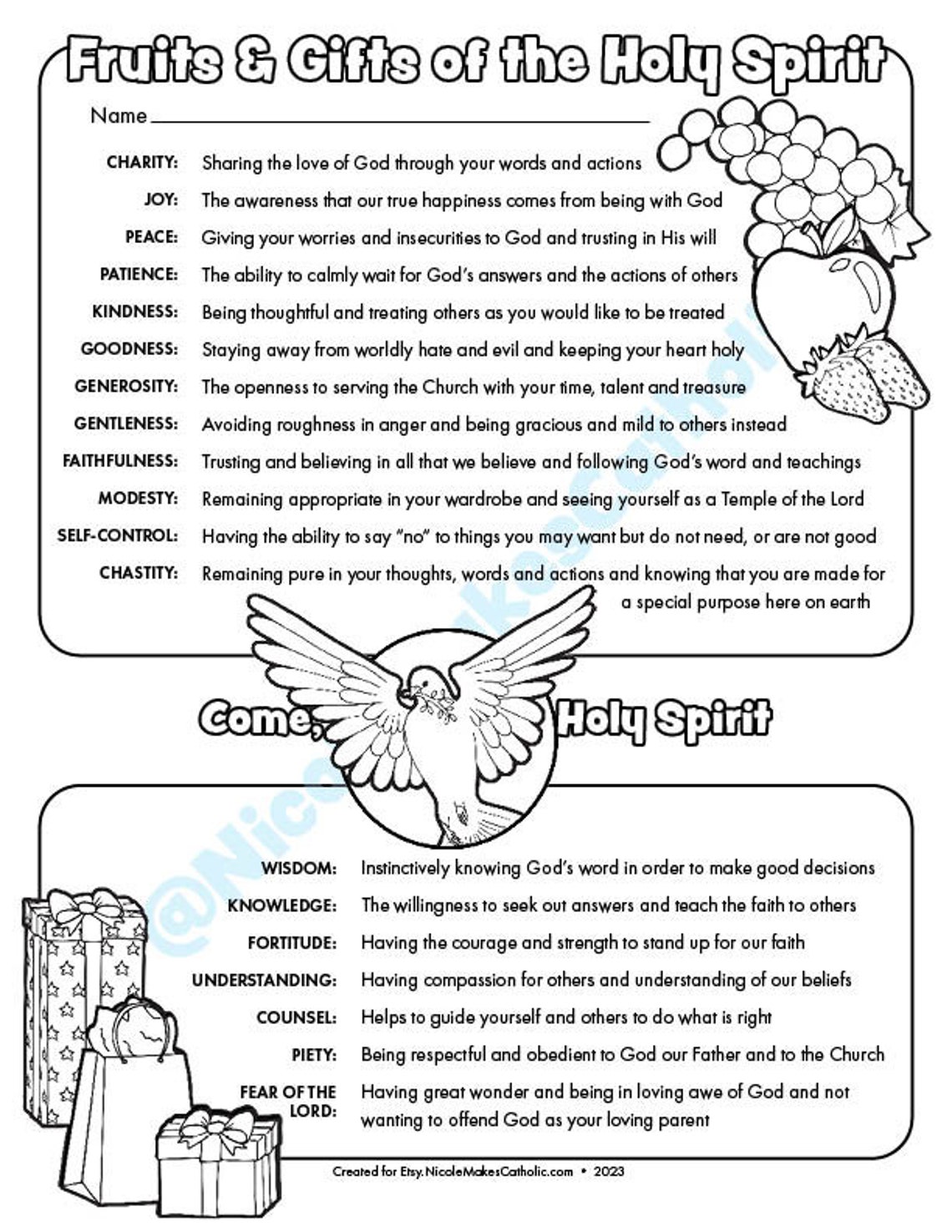 Printable Fruits and Gifts of the Holy Spirit Overview One Sheet ...