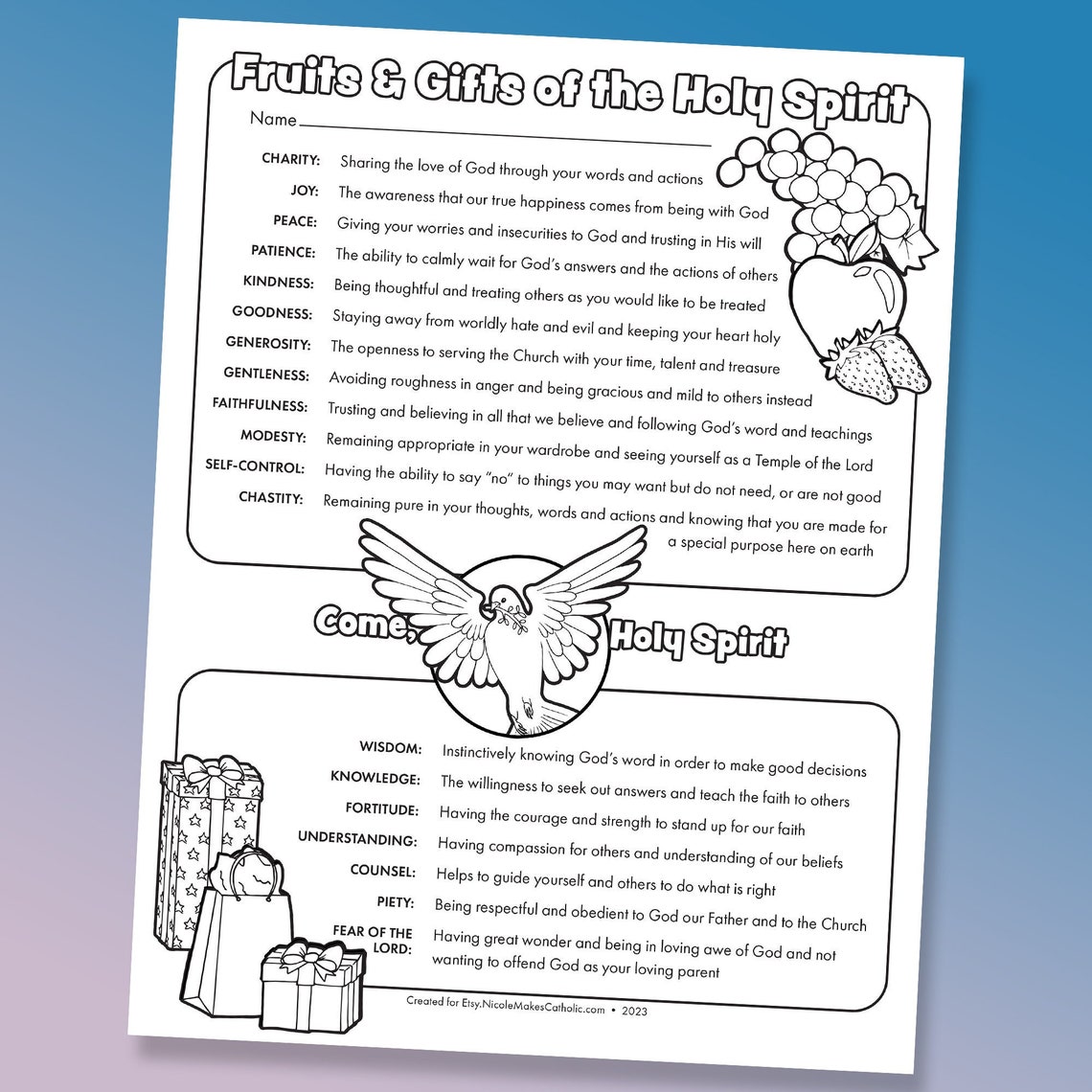 Printable Fruits and Gifts of the Holy Spirit Overview One Sheet ...