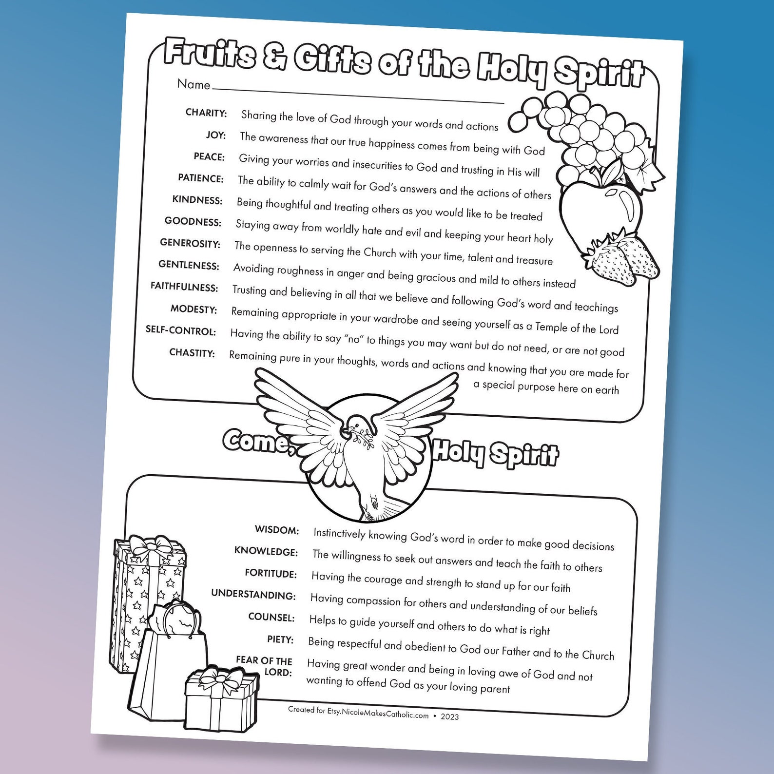 Printable Fruits and Gifts of the Holy Spirit Overview One Sheet ...