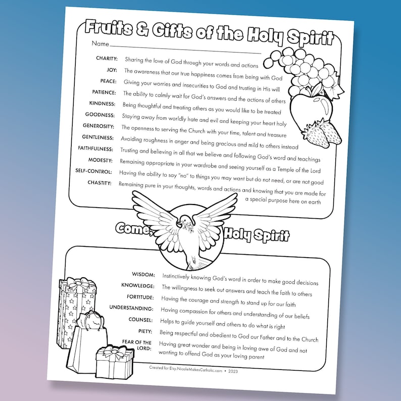 Printable Fruits and Gifts of the Holy Spirit Overview One Sheet ...