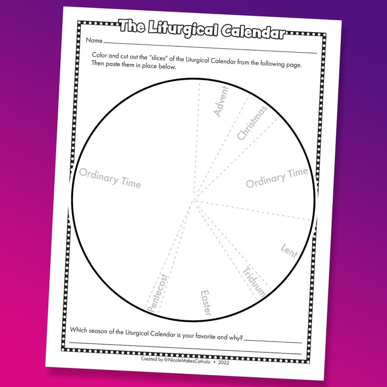 Printable Liturgical Calendar Worksheet | Digital Download - Etsy