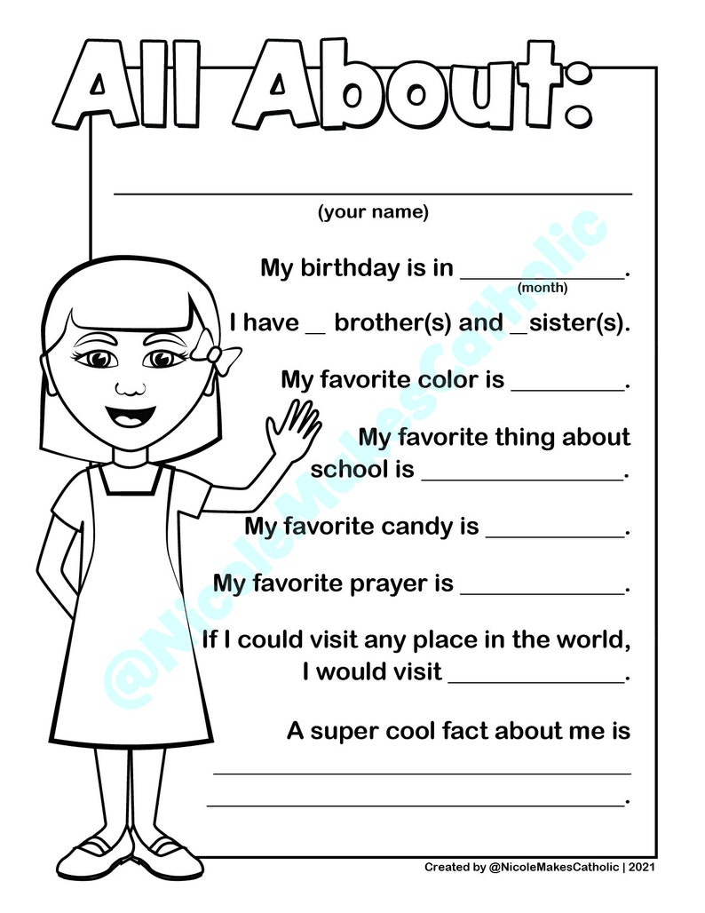 Printable All About Me Worksheets | Digital Download - Etsy