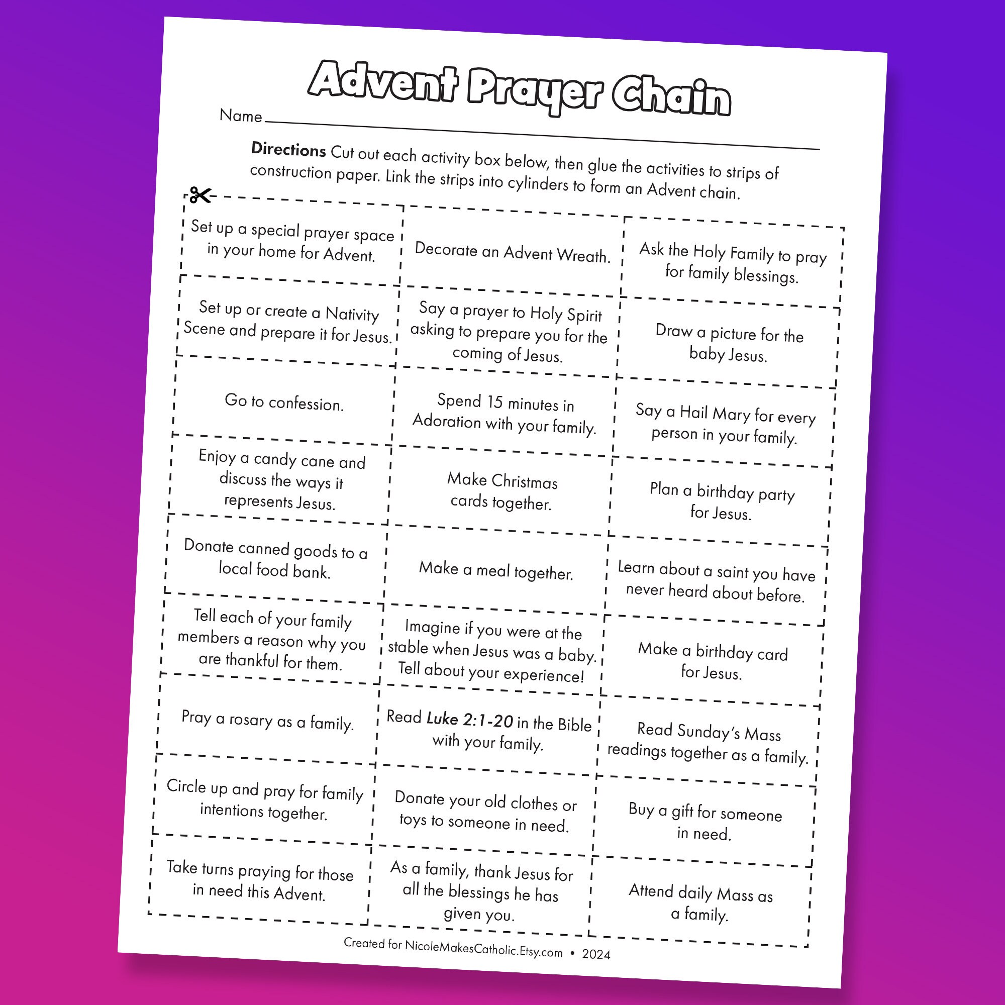 Printable Advent Family Activity Chain | Digital Download - Etsy