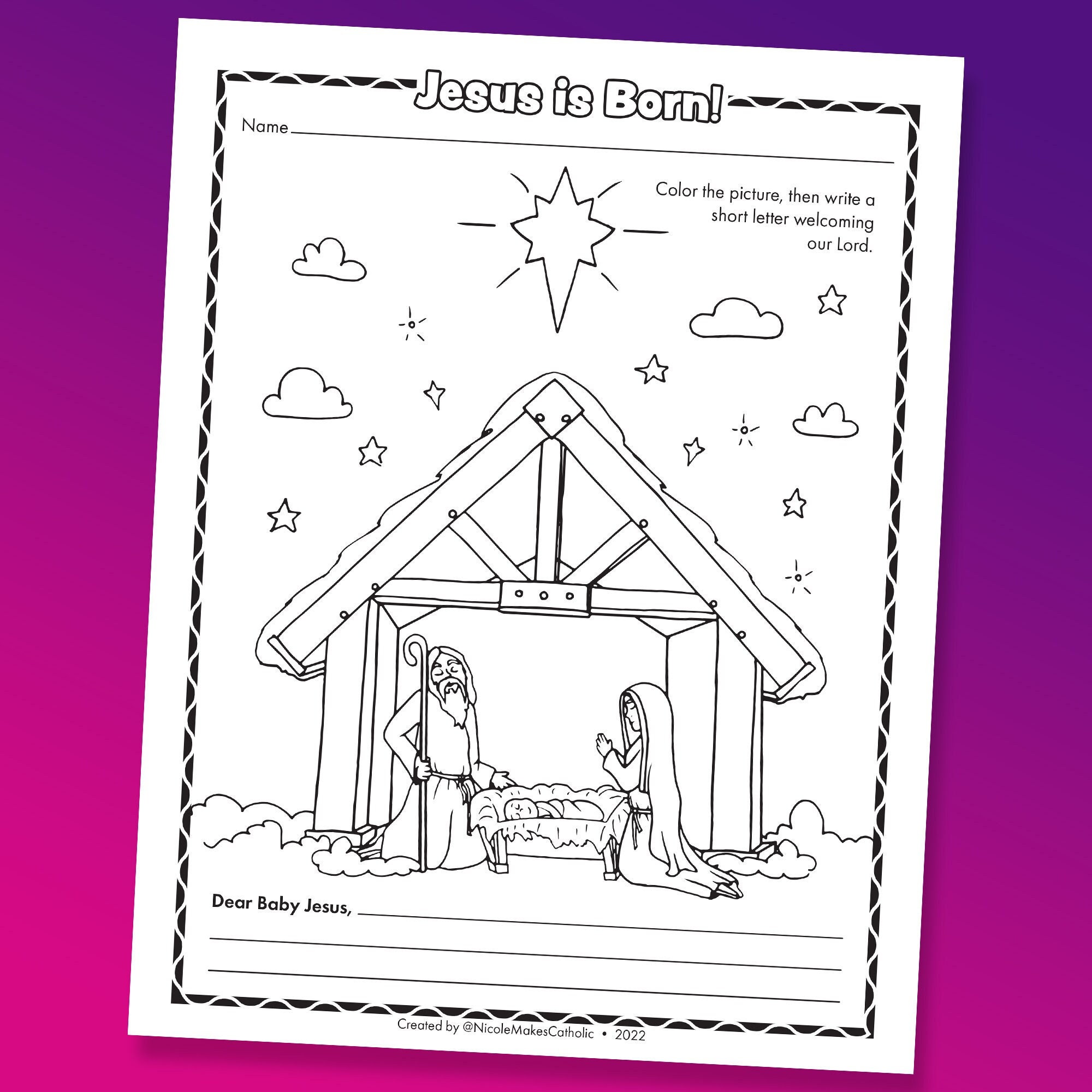 Printable Nativity Letter Worksheet - Etsy