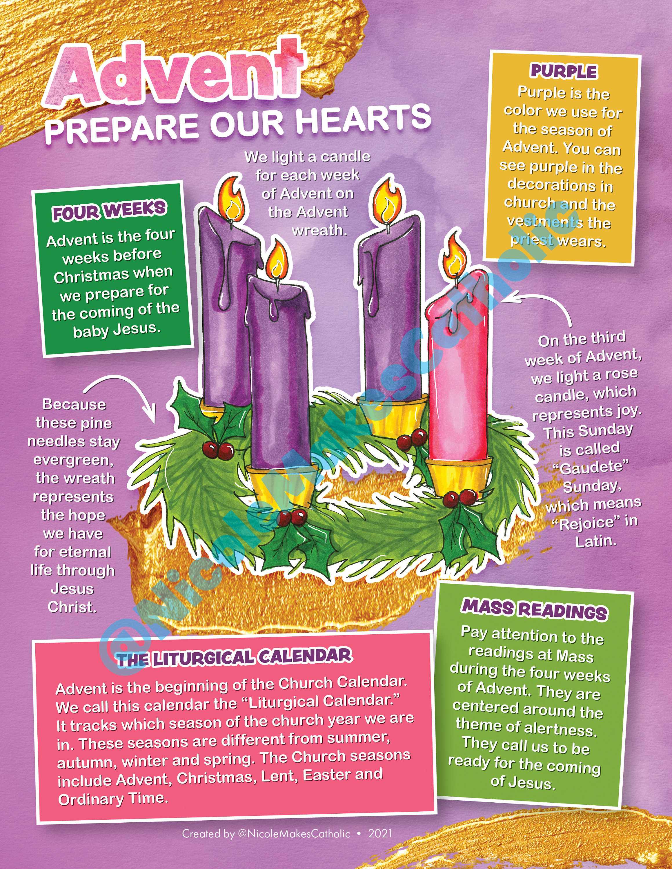 Printable Catholic Advent Full Color Fact Worksheet | Digital Download ...