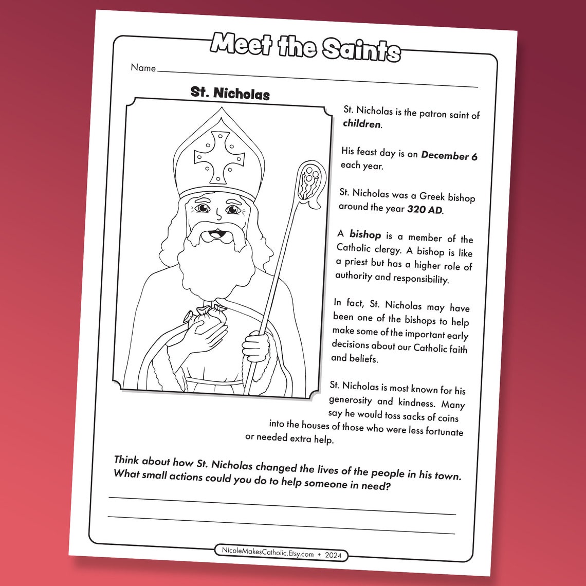 Printable Saint Nicholas Worksheet | Digital Download - Etsy