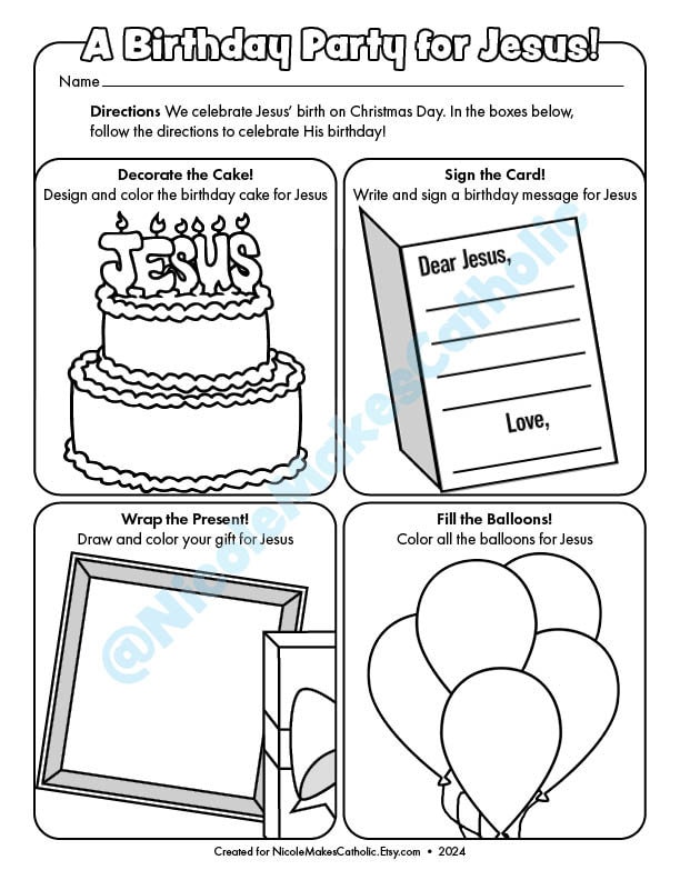Printable Christmas Jesus Birthday Worksheet | Digital Download - Etsy