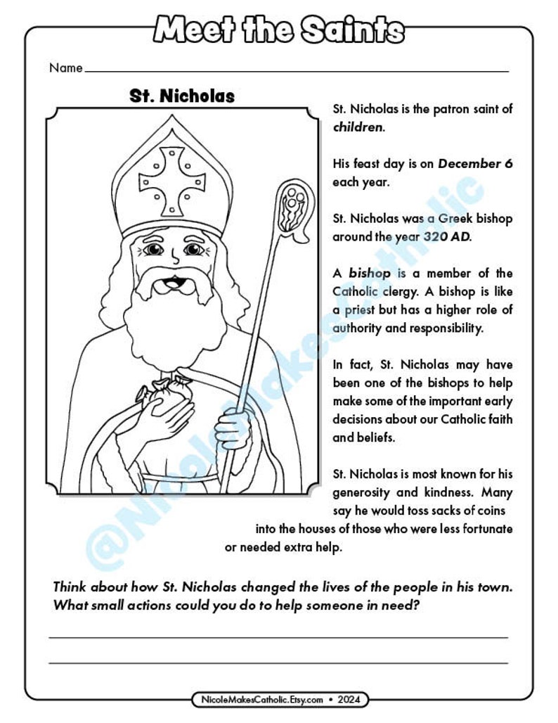 Printable Saint Nicholas Worksheet | Digital Download - Etsy