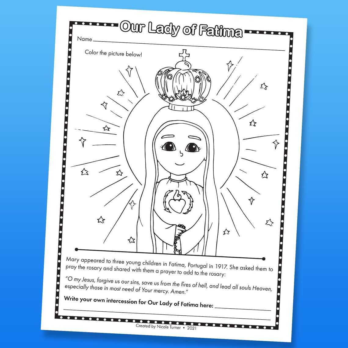Printable Our Lady of Fatima Worksheet | Digital Download - Etsy