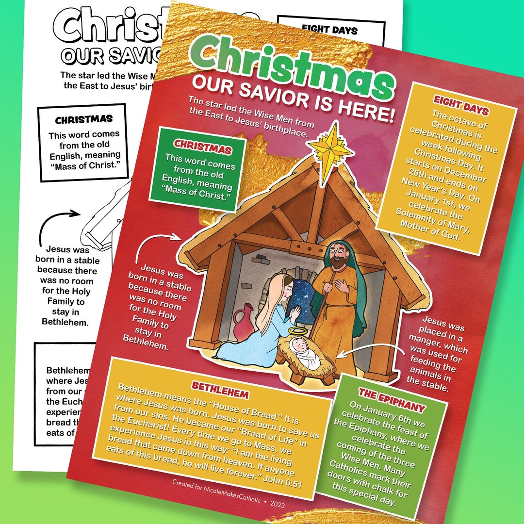 Printable Catholic Christmas Full Color Fact Worksheet | Digital ...