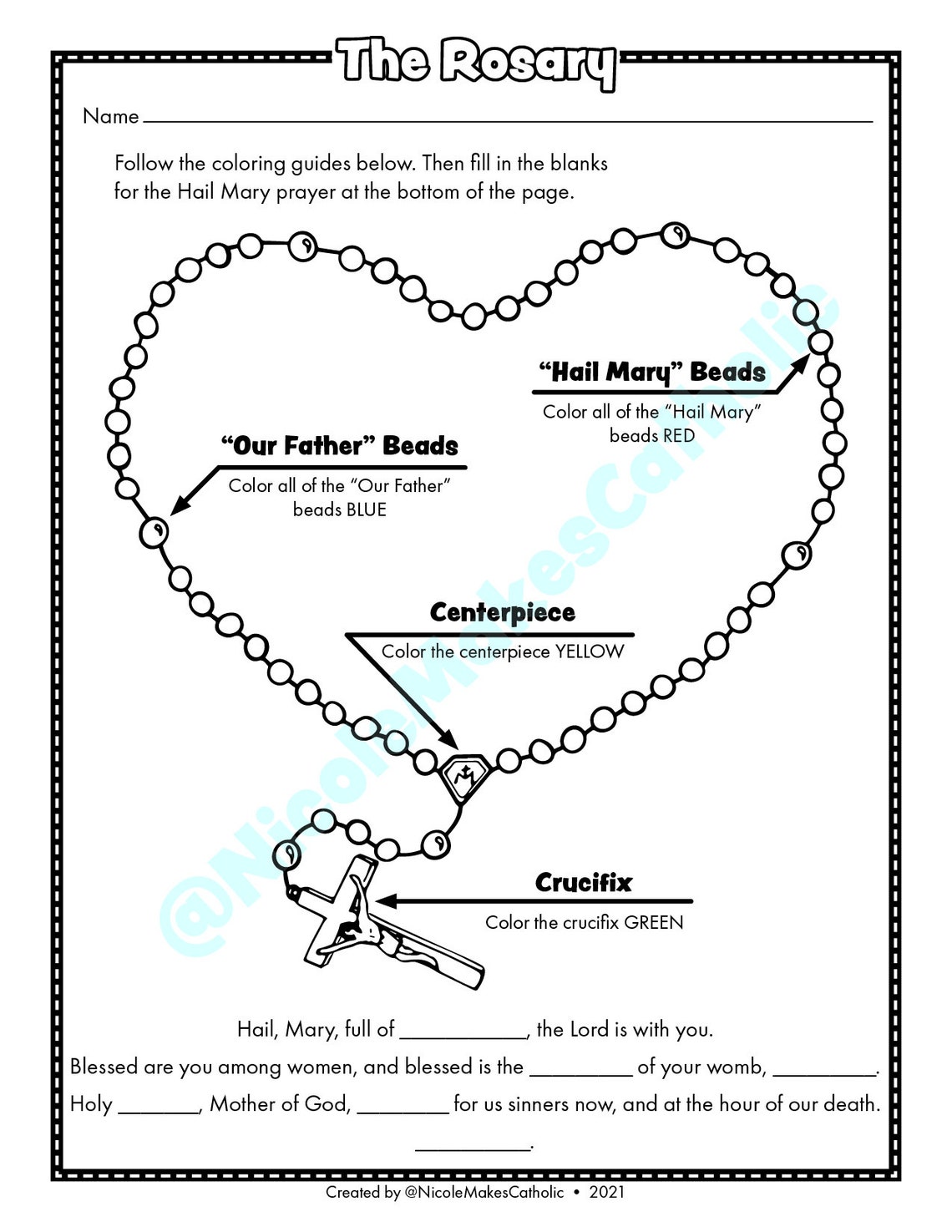 Printable Rosary Worksheet | Digital Download - Etsy