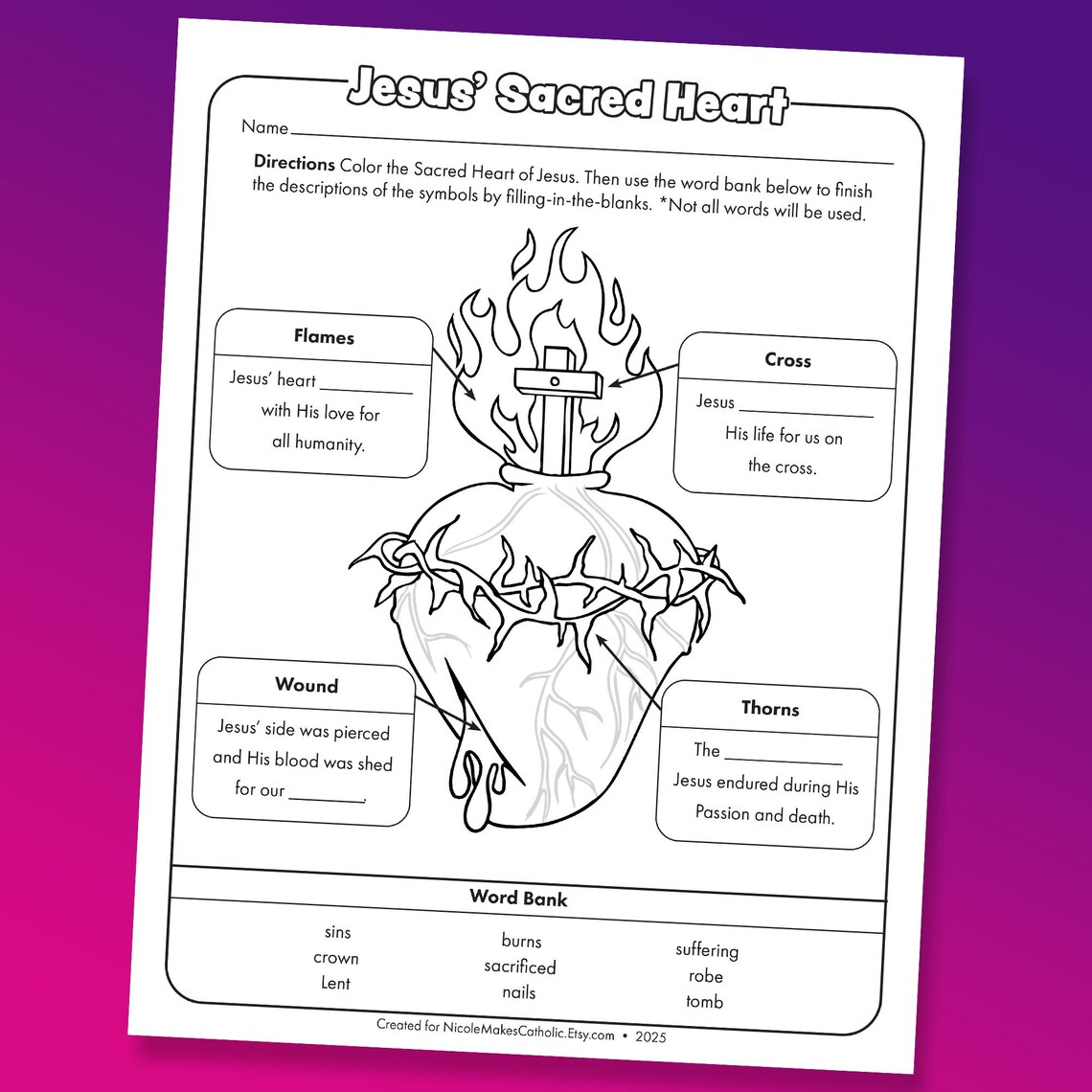 Printable Sacred Heart of Jesus Worksheet | Digital Download - Etsy