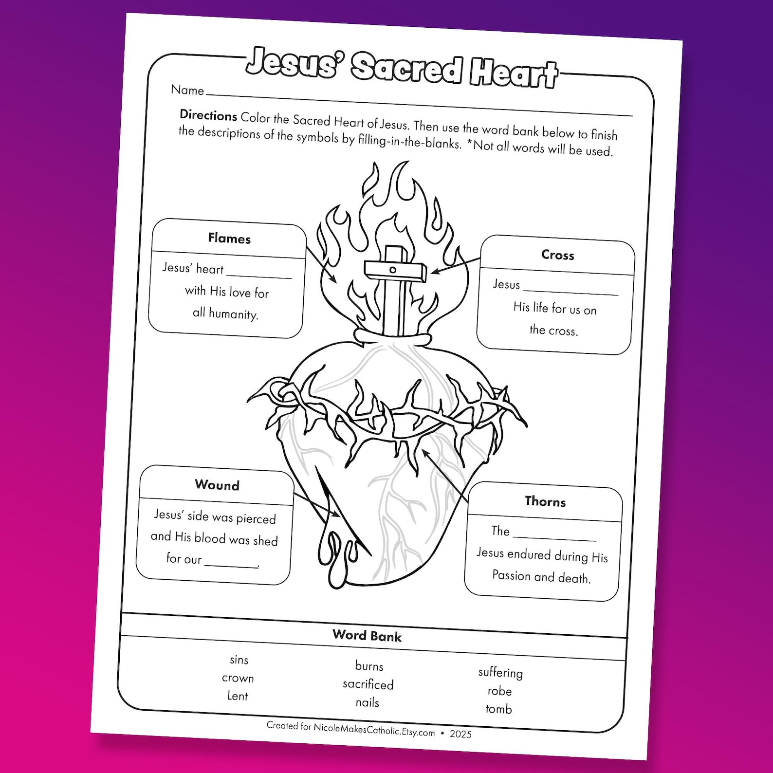 Printable Sacred Heart of Jesus Worksheet | Digital Download - Etsy