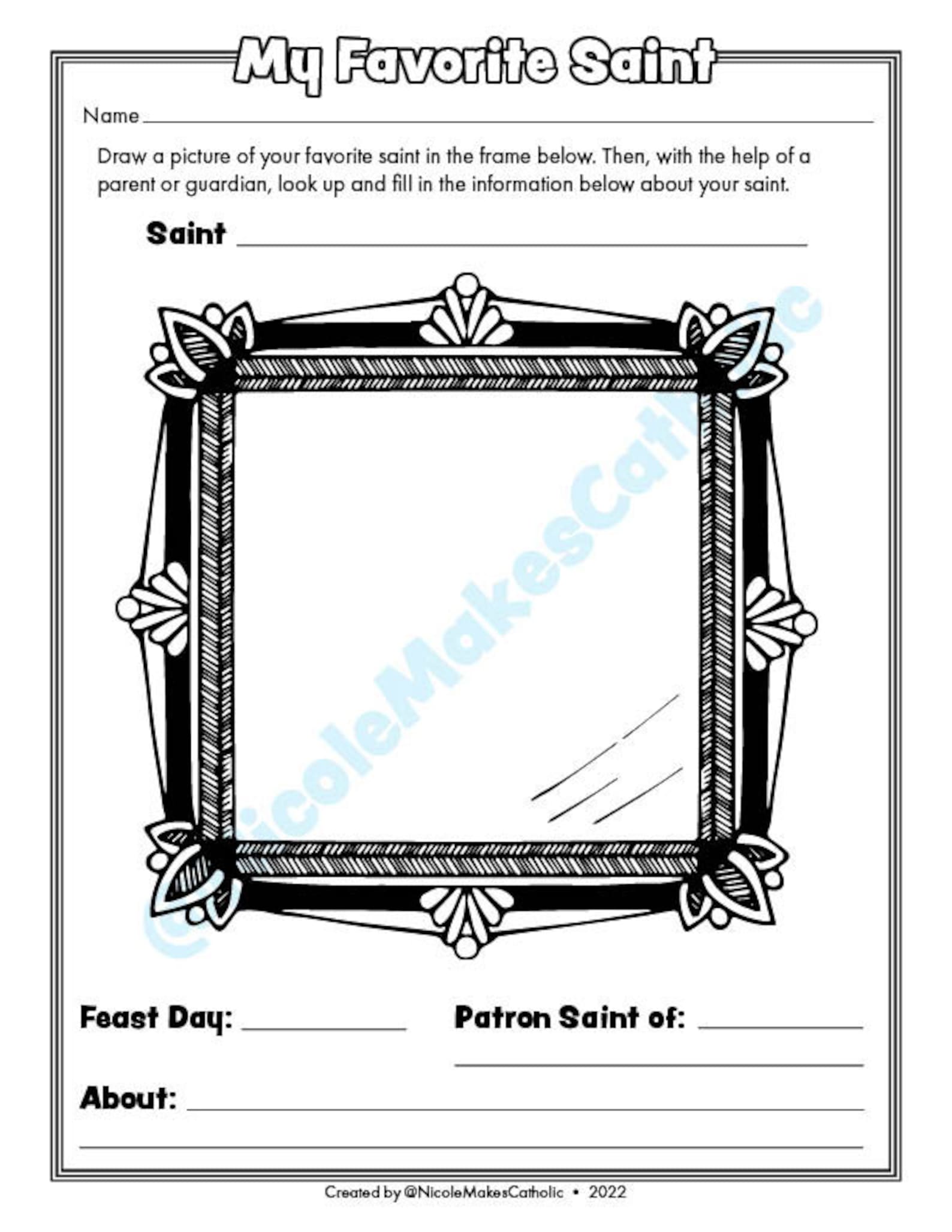 Printable My Favorite Saint Worksheet | Digital Download - Etsy