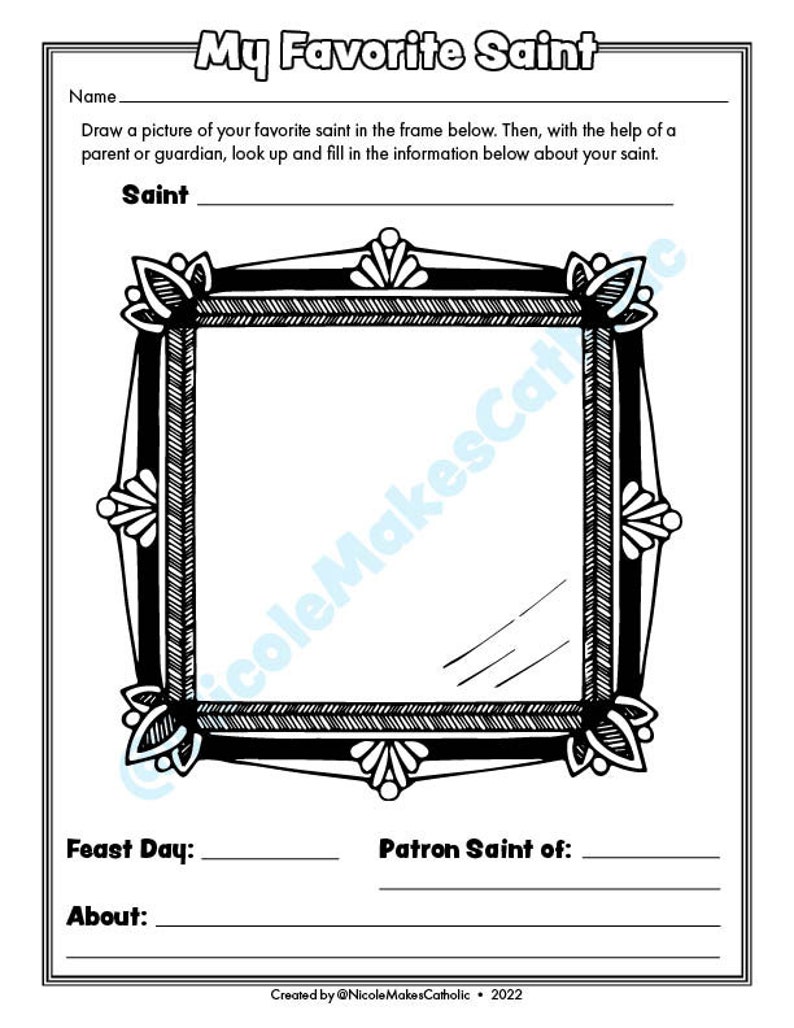 Printable My Favorite Saint Worksheet | Digital Download - Etsy