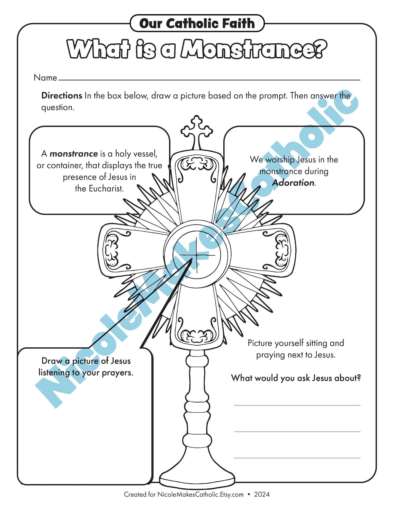 Printable Monstrance Worksheet | Digital Download - Etsy