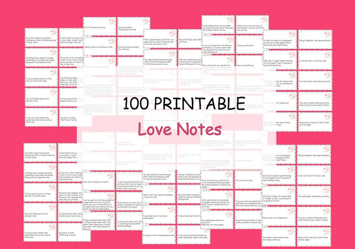 100 Love Notes PDF, 100 Days of Love Notes Cards, Valentine’s Day Notes ...