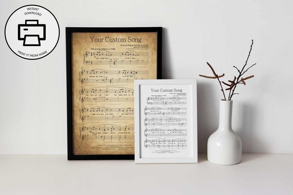 Printable Custom Music Sheet, Custom Song, Anniversary Gift, Birthday ...