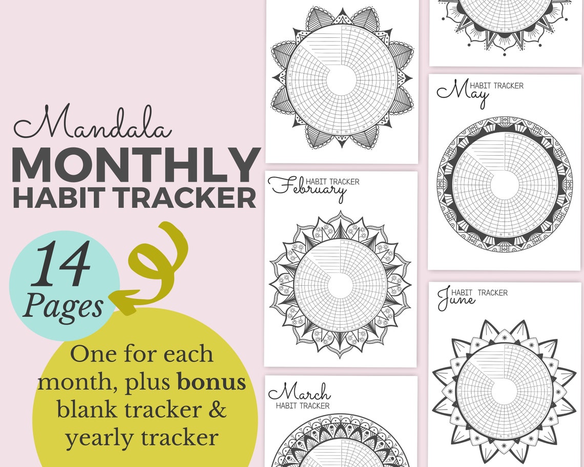 Mandala Monthly Habit Trackers | Etsy
