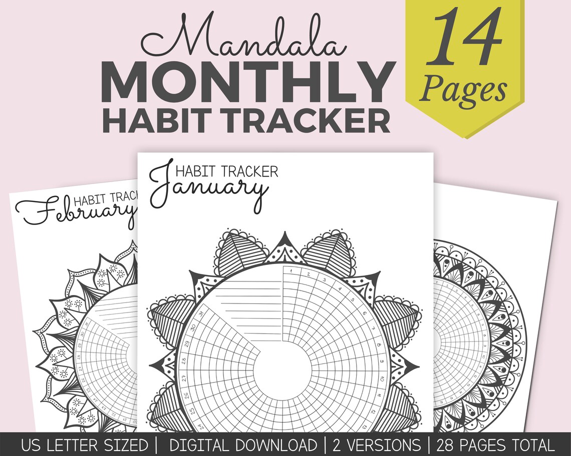 Mandala Monthly Habit Trackers | Etsy