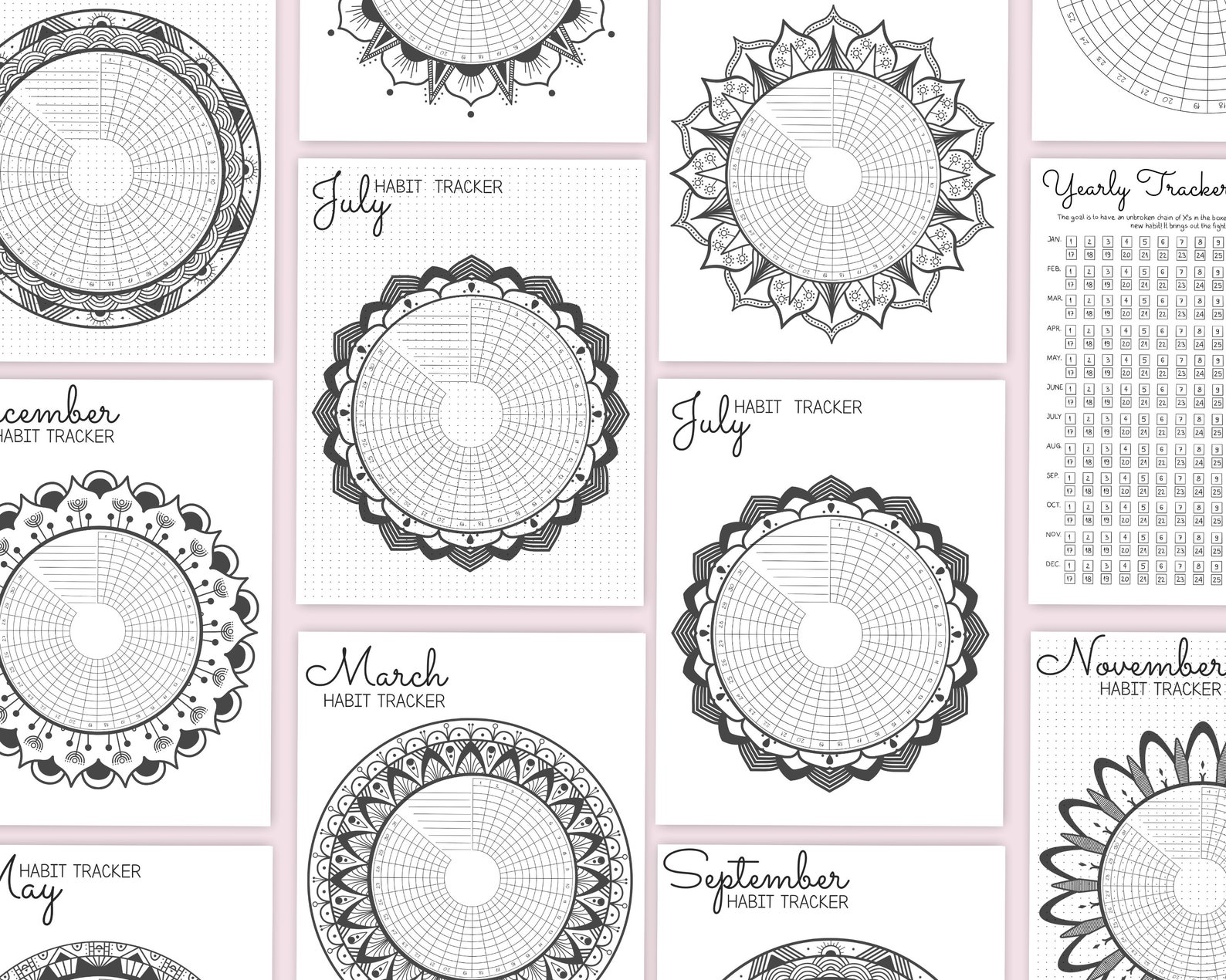 Mandala Monthly Habit Trackers | Etsy