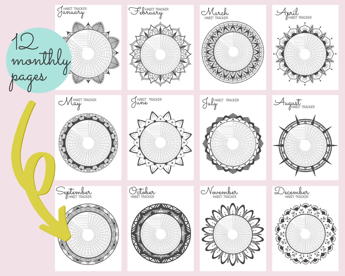 Mandala Monthly Habit Trackers | Etsy