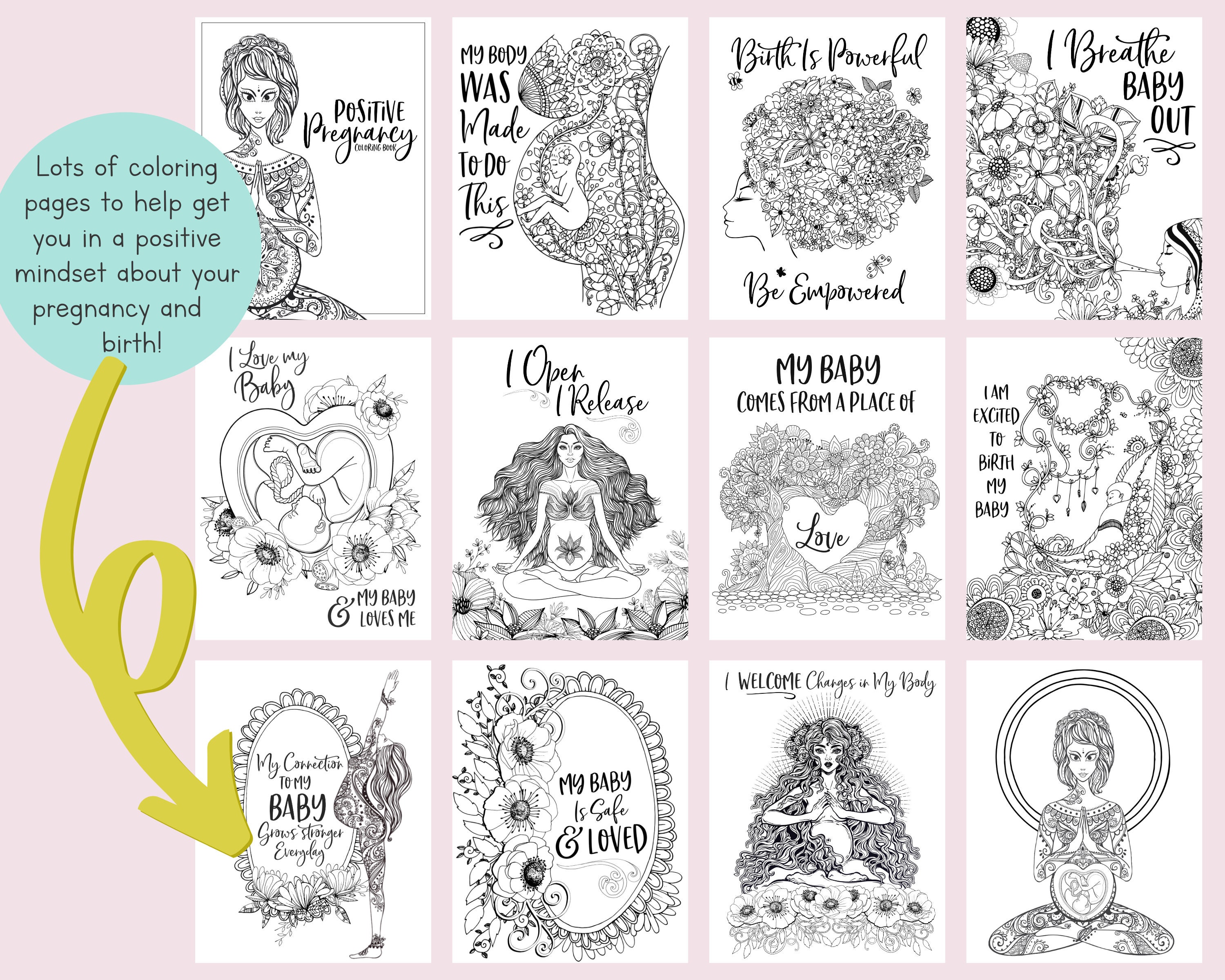 Birth Affirmation Coloring Pages | Pregnancy Coloring Pages - Etsy