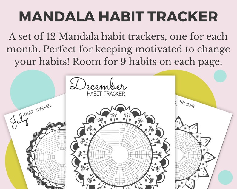 Mandala Monthly Habit Trackers - Etsy