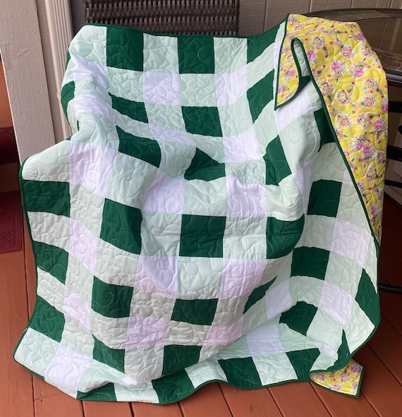 Gingham Quilt Throw Size Green Quilt Buffalo Check Quilt - Etsy