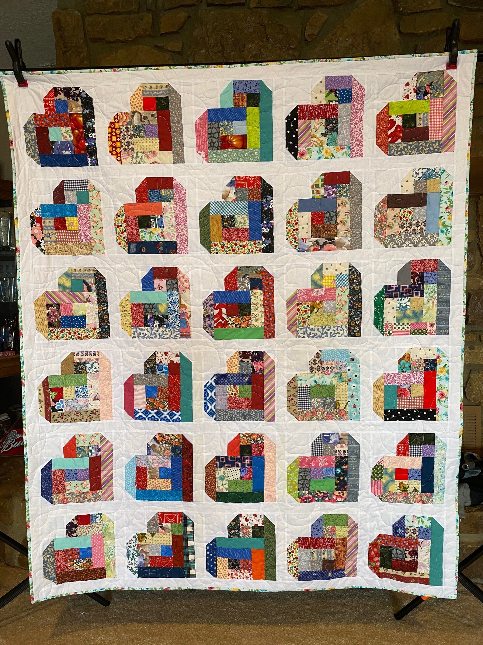 Handmade Log Cabin Heart Quilt Scrappy Hearts Valentines Etsy