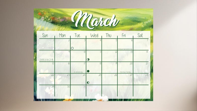 Spring Floral March 2026 Printable PDF Calendar | Letter Size 8.5 X 11 ...