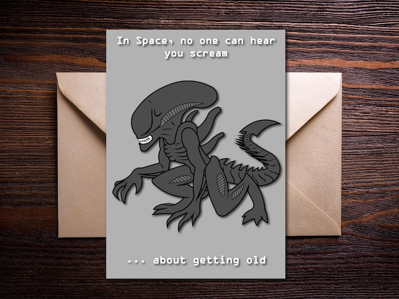 Xenomorph Birthday Card: Sci-fi Horror Movie Fan (PDF Downloadable Card ...