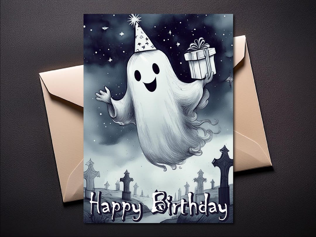 Ghost Printable Digital Birthday Card | Gift for Goth, Emo, Spooky ...