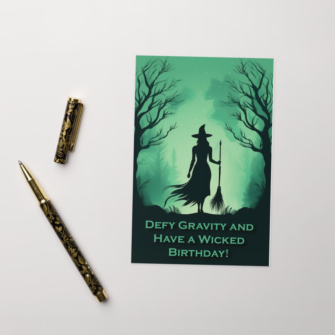 Wicked Themed Birthday Card Defy Gravity Witch Forest Silhouette ...