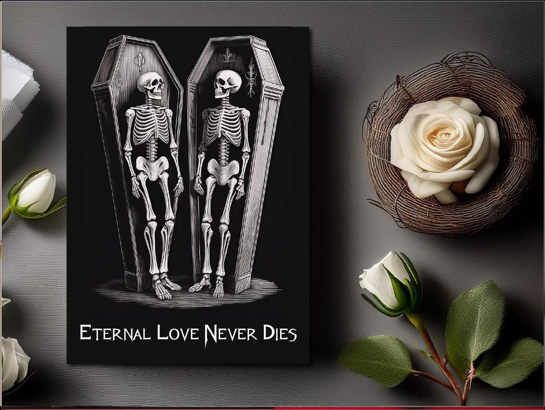 Goth Anniversary Card Skeletons in Love, Gift for Her, Gift for Him ...